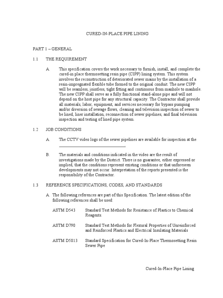 Cipp Sewer Lining Specs | PDF | Sanitary Sewer | Industries
