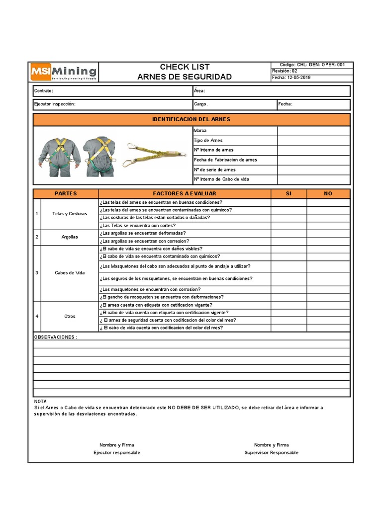 Check List Arnes de Seguridad | PDF