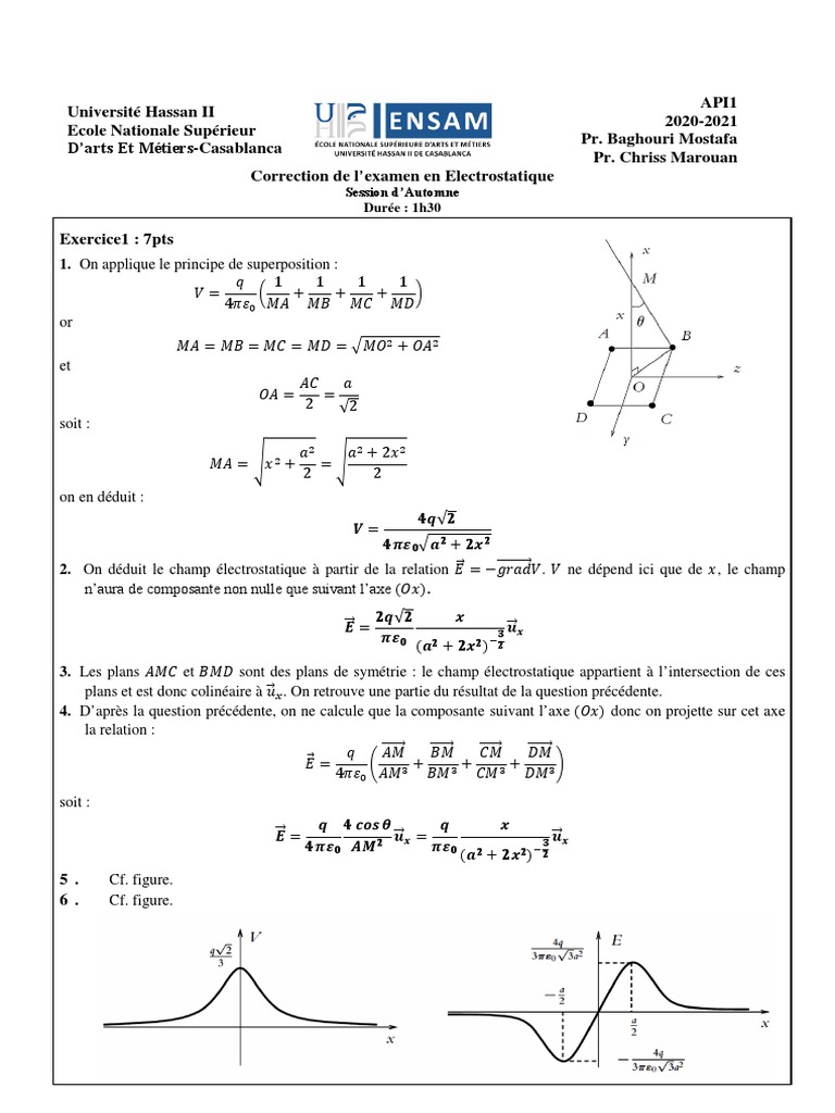 Correction Examen Electrostatique 2020 | PDF