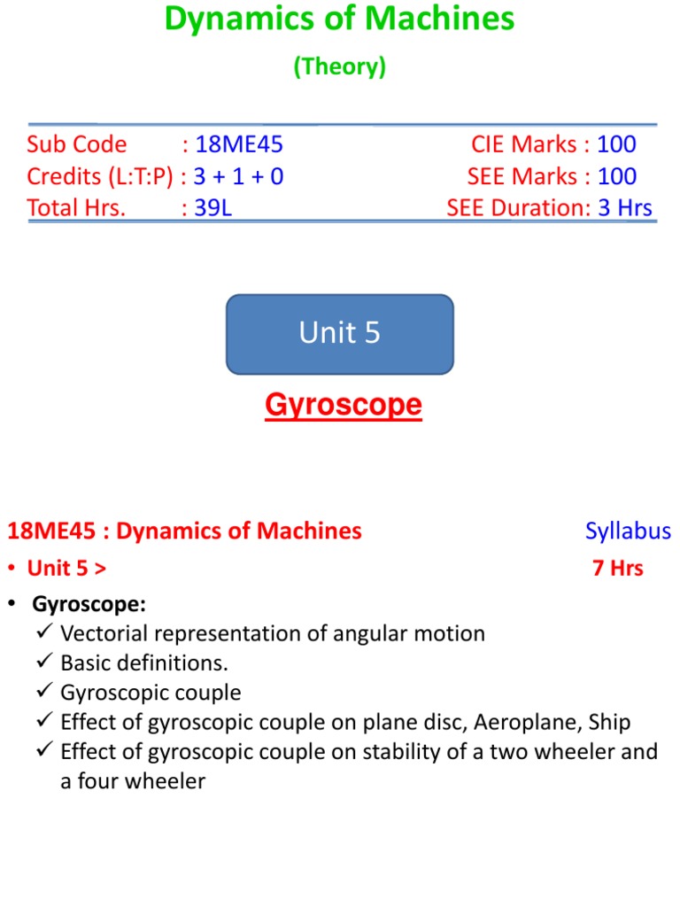 03 18ME45 DOM Unit 5 Gyroscope | PDF | Rotation Around A Fixed Axis | Rotation