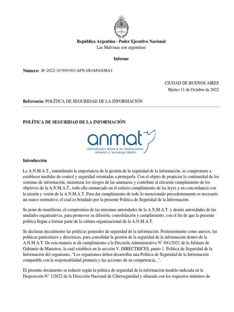 ANMAT - Disp. 9703-2022 Anexo 1 | Descargar gratis PDF | Seguridad | La ...