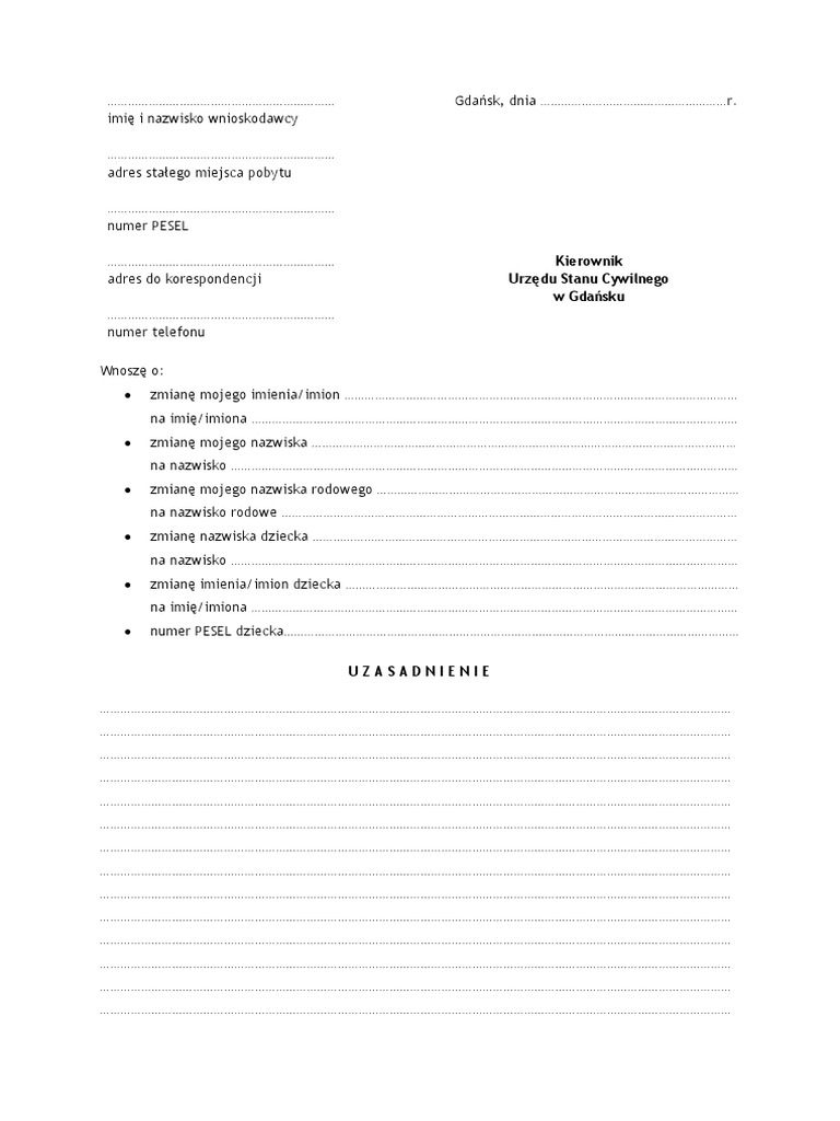 Wniosek o Zmiane Imienia I Nazwiska | PDF