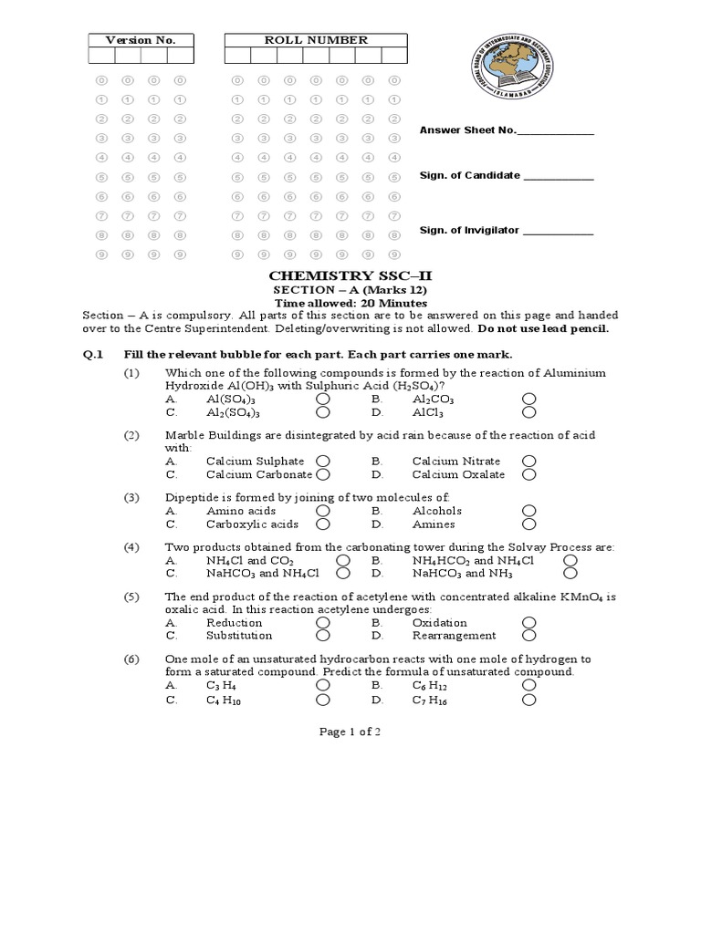 SSC-II Chemistry (All Sets With Solutions) - Combined | PDF | Hydroxide ...