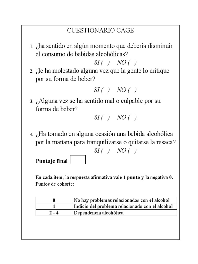 Cage - Audit | PDF | Alcoholismo | Medicina CLINICA