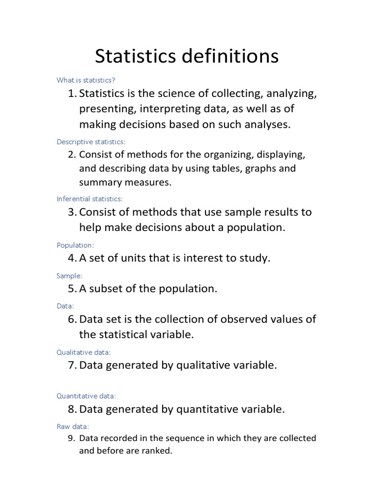 Statistics Definitions | PDF | Statistics | Data