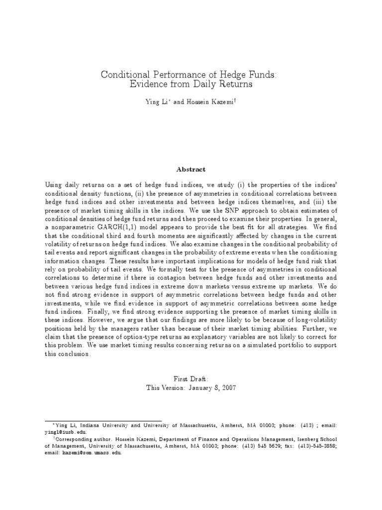 Conditional Properties Of Hedge Funds Ev Pdf Hedge Fund Normal Distribution 