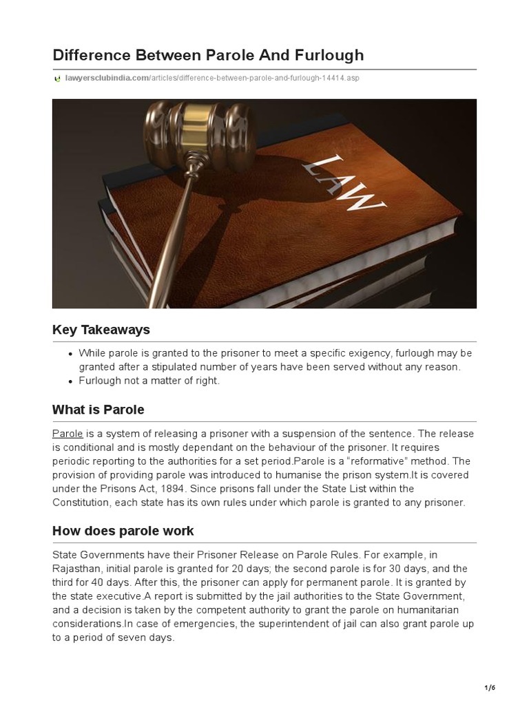 Difference Between Parole and Furlough | PDF | Parole | Prison