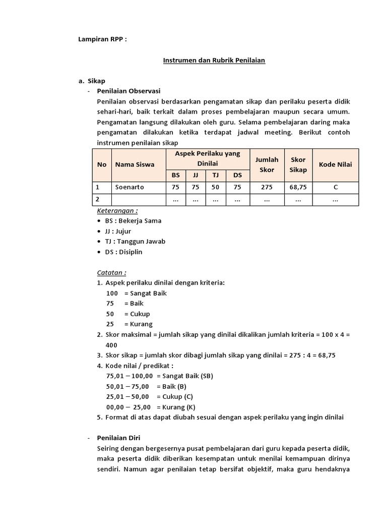 Lampiran RPP Penilaian | PDF