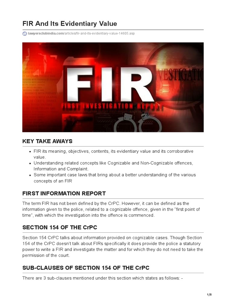 FIR and Its Evidentiary Value | PDF | Police | Witness