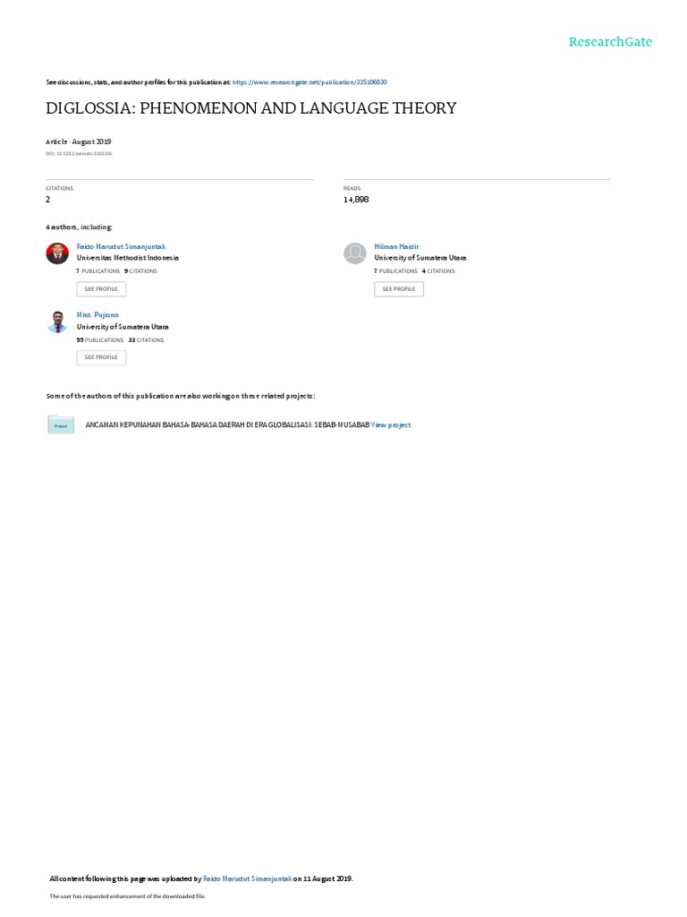 Diglossia: Phenomenon and Language Theory: August 2019 | PDF | Lexicon | Linguistics
