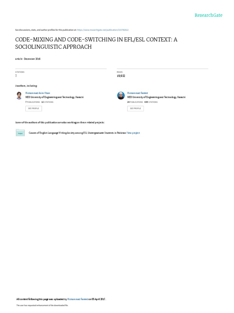 Code Mixing and Code Switching | PDF | Multilingualism | Sociolinguistics