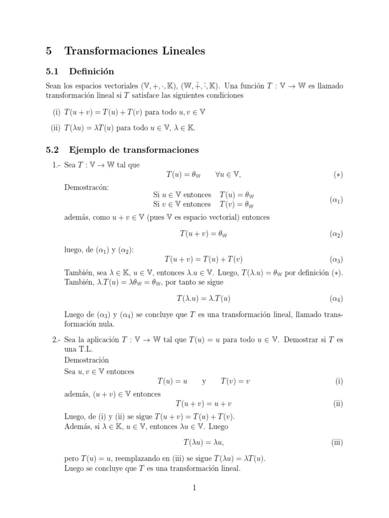 Transformaciones Lineales 1 | PDF | Mapa lineal | Espacio vectorial