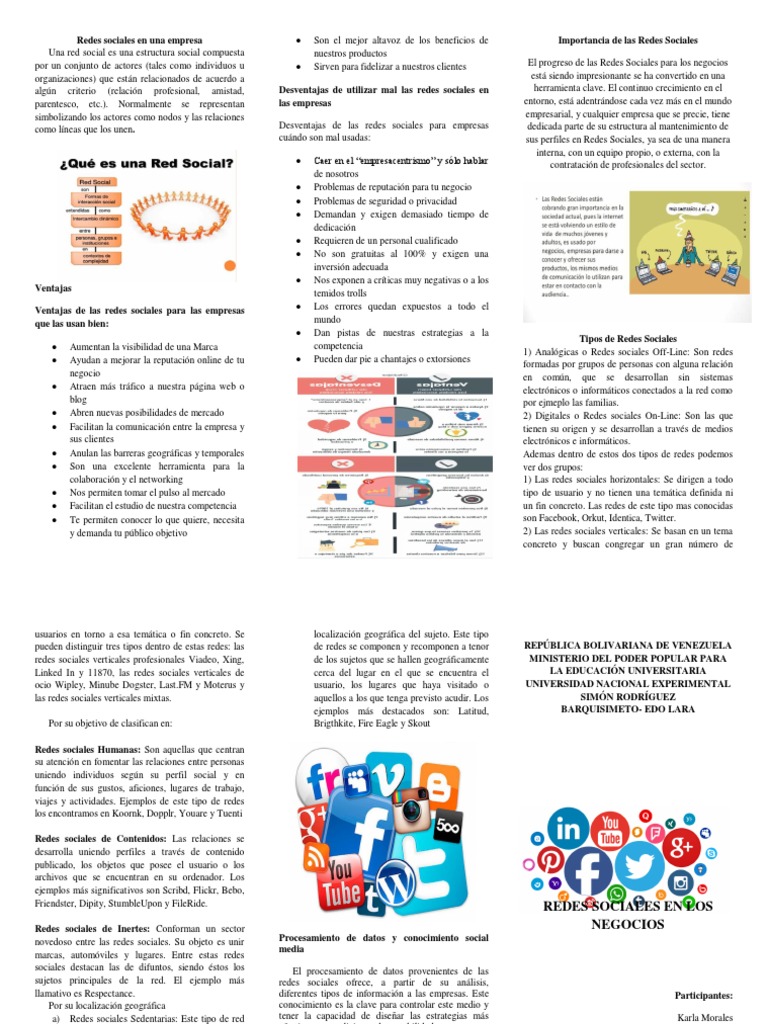 Triptico Redes Sociales en Una Empresa | PDF | Servicio de redes sociales | Business