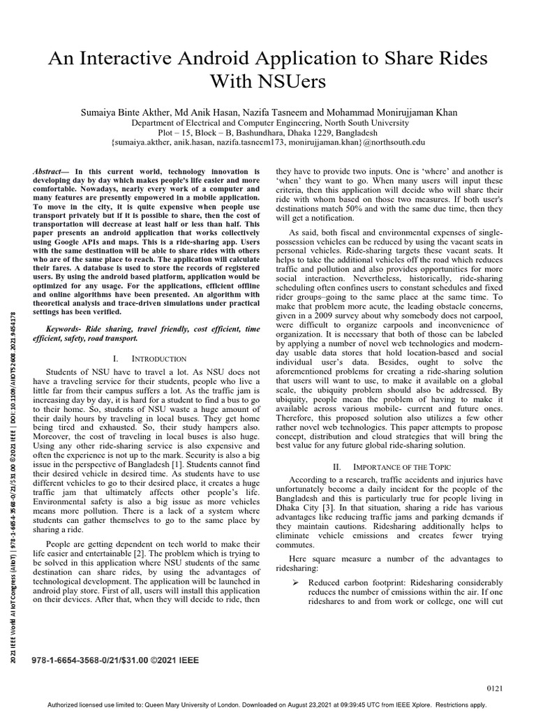 An Interactive Android Application To Share Rides With NSUers | PDF | Databases | Mobile App