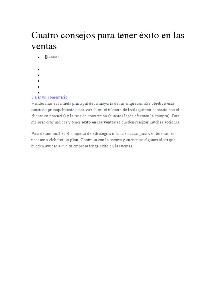Cuatro Consejos para Tener Éxito en Las Ventas | PDF | Marketing ... Cuatro Consejos para Tener Éxito en Las Ventas | PDF | Marketing ...