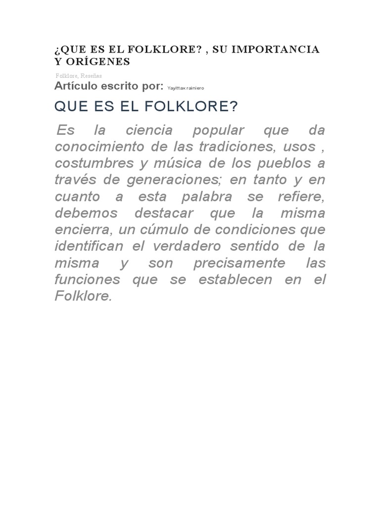 Que Es El Folklore | PDF | Folklore | Venezuela