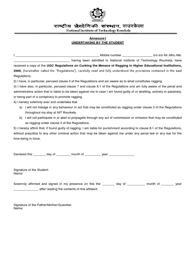 Undertaking by Students | Download Free PDF | Dormitory | Justice