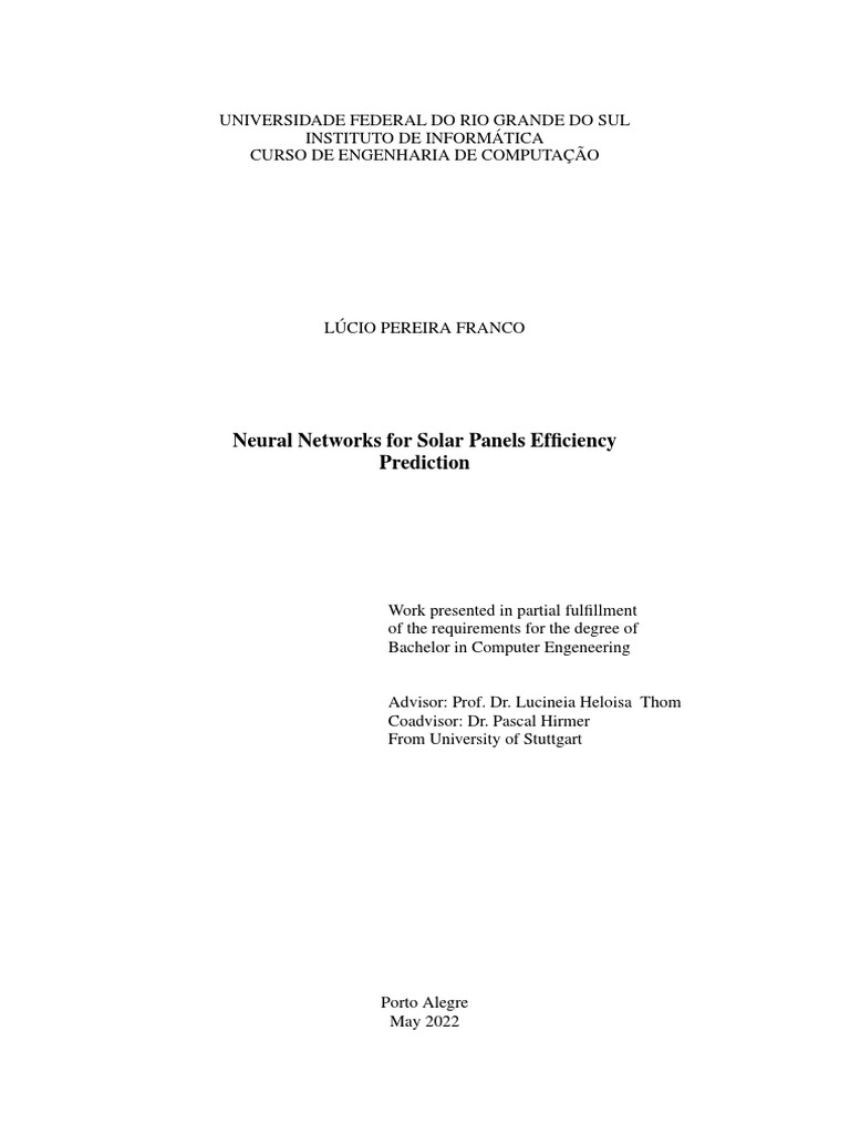 Neural Networks For Solar Panels | PDF | Photovoltaic System ...
