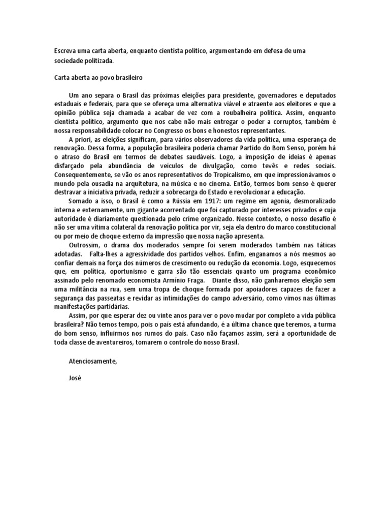 Exemplo de Carta Aberta | Download grátis PDF | Brasil | Economia