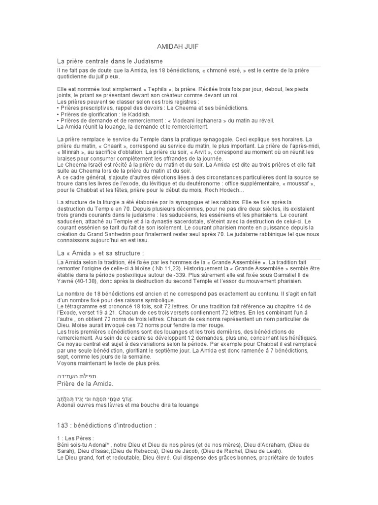 Prière de l'Amida : Guide et Texte | PDF | Prière juive | Les juifs et ...