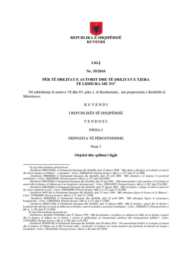 Ligj-Nr-35-Dt-31-3-2016 e Drejta e Autorit | PDF