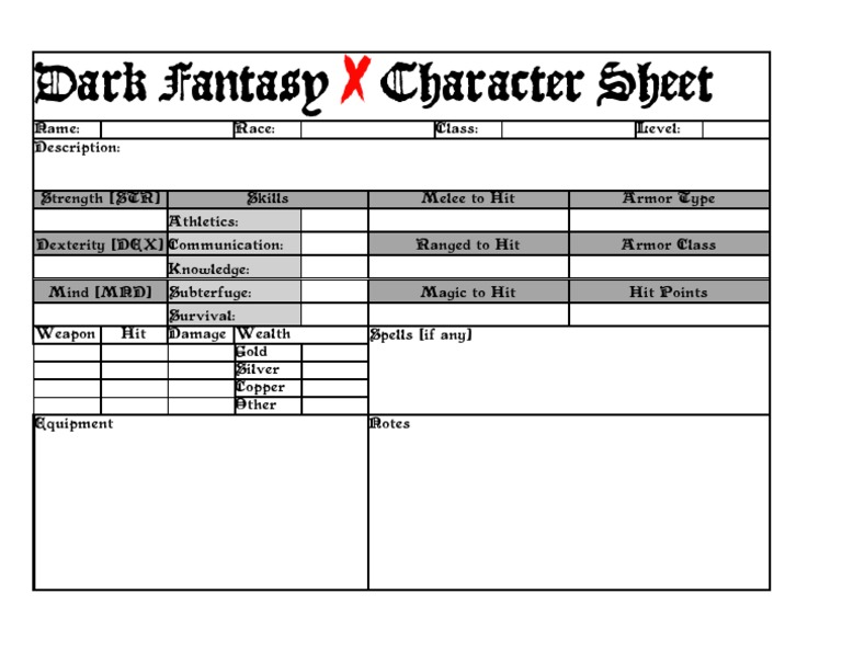 Dark Fantasy X Character Sheet | PDF