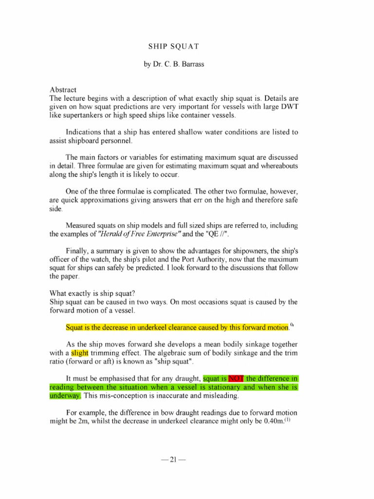 Squat Manoeuvering - The Nautical Institute | PDF | Ships | Water Transport