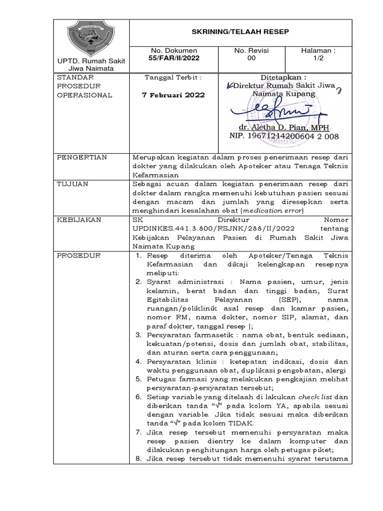 Telaah Skrining Resep | PDF