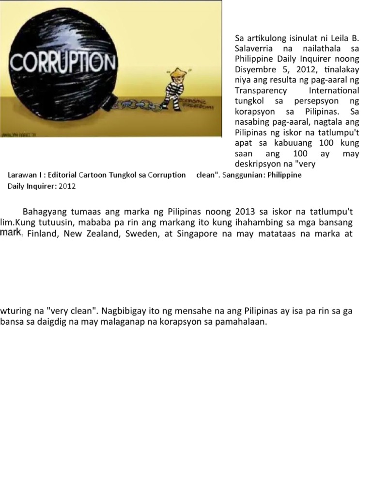 Larawan I: Editorial Cartoon Tungkol Sa Corruption Clean". Sanggunian: Philippine Daily Inquirer ...
