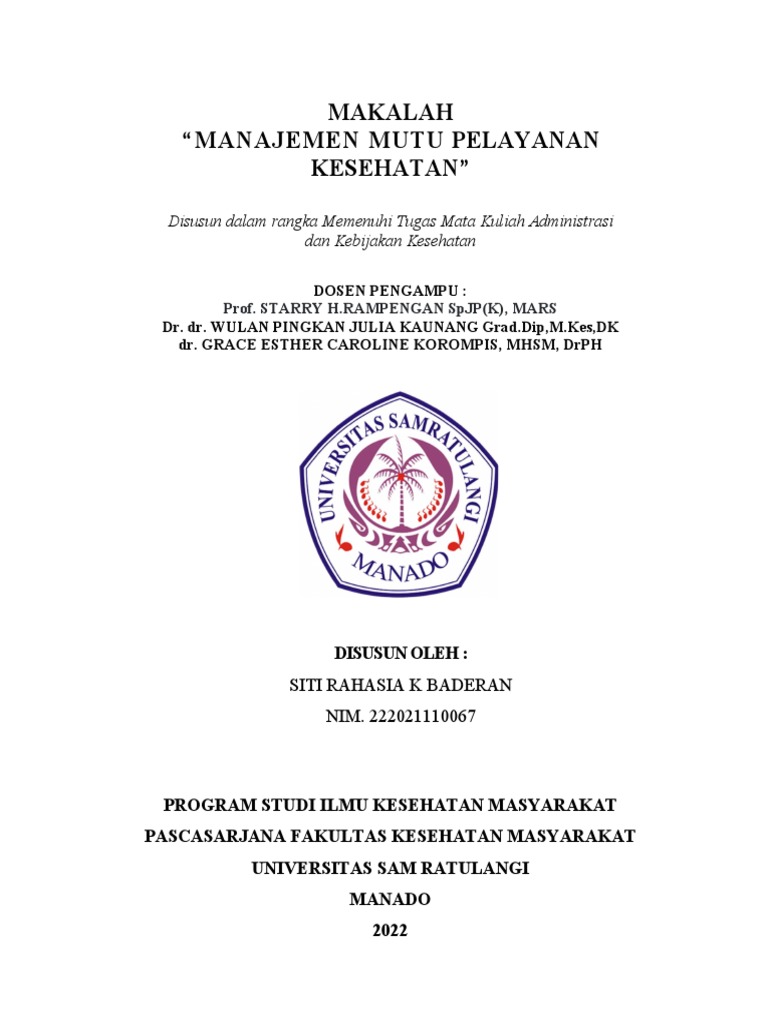 Siti R K.Baderan - Makalah Manajemen Mutu Pelayanan Kesehatan | PDF