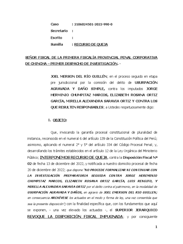 Recurso de Queja - Fiscalia | PDF | Debido al proceso | Fiscal