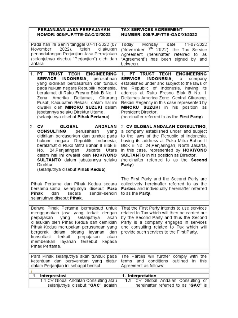 Perjanjian Jasa Perpajakan | PDF