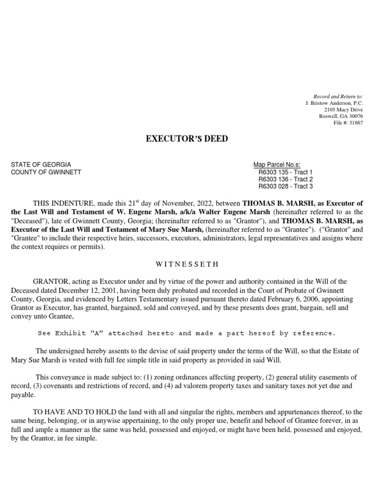 31867 Executor Deed 1-Executed | PDF | Land Lot | Probate