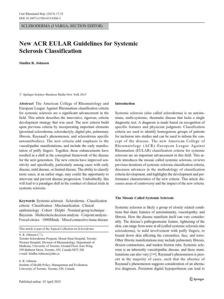 New ACR EULAR Guidelines For Systemic Sclerosis Classification | PDF | Clinical Medicine ...
