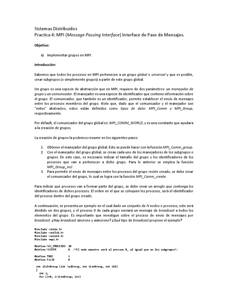 Practica 4 | PDF | Interfaz de paso de mensajes | Ciencias de la Computación