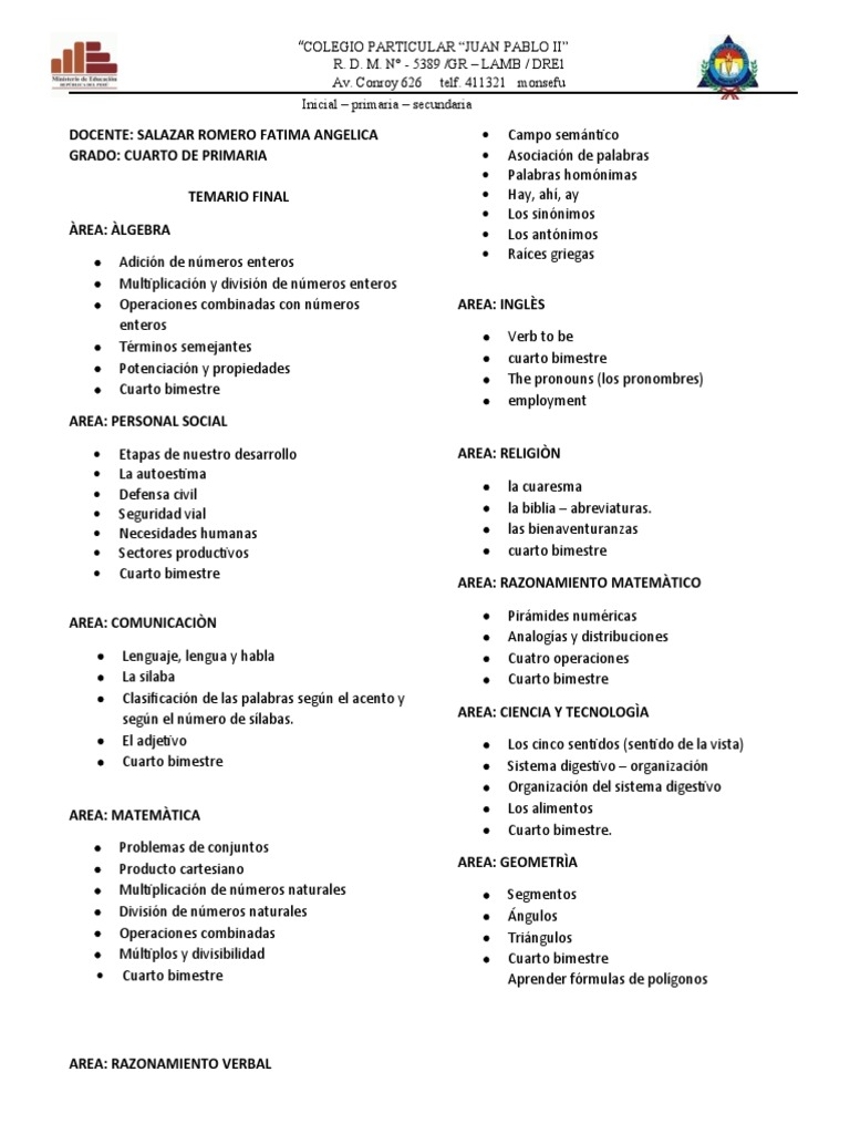 TEMARIO CUARTO DE PRIMARIA | PDF | Lingüística
