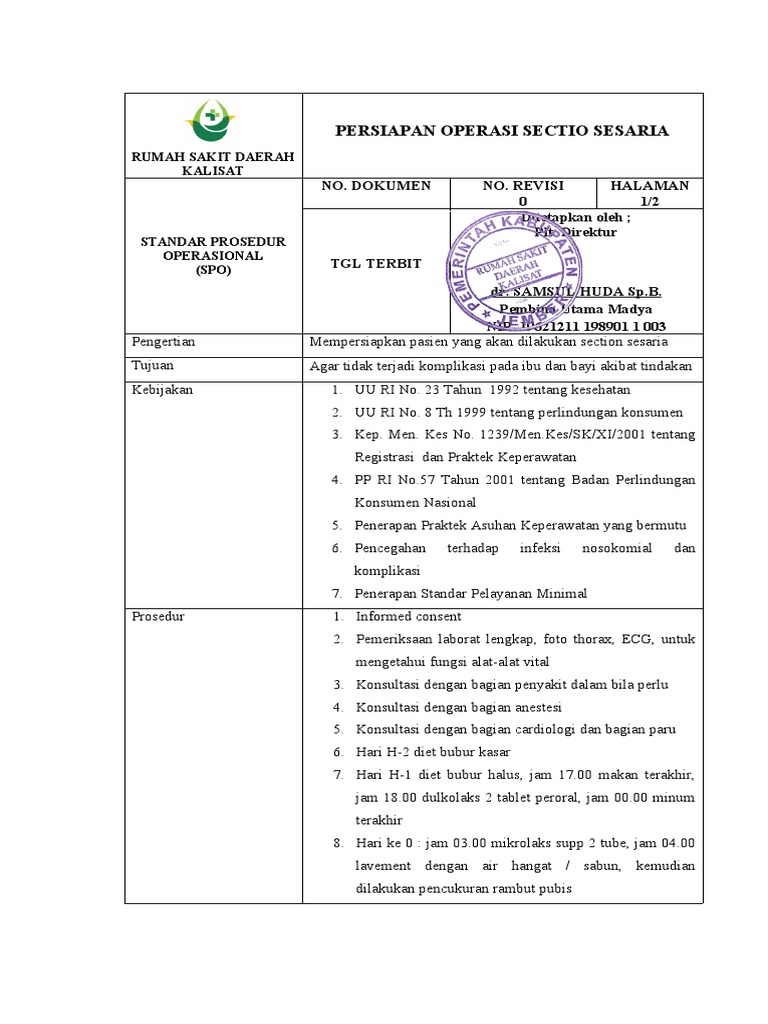 SOP Persiapan Operasi SC | PDF