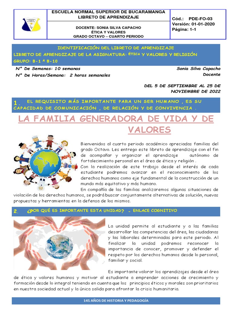 Libreto de Aprendizaje 2022 Etica y Valores y Religión p4 | PDF ...