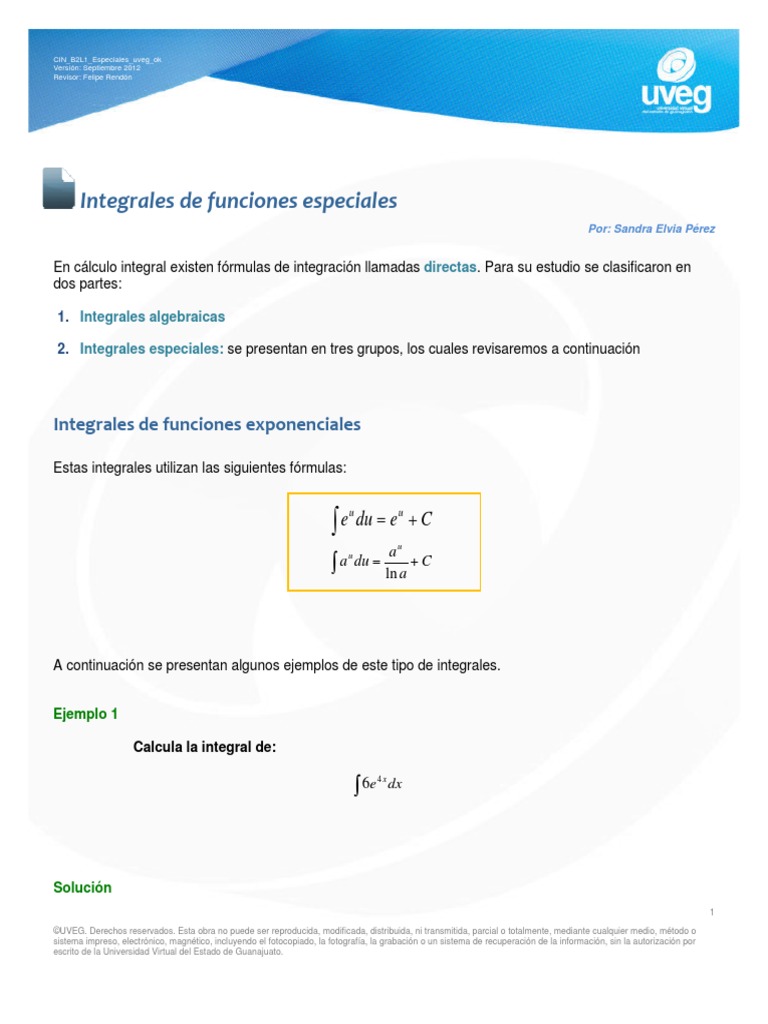 Integrales de Funciones Especiales | PDF | Integral | Álgebra