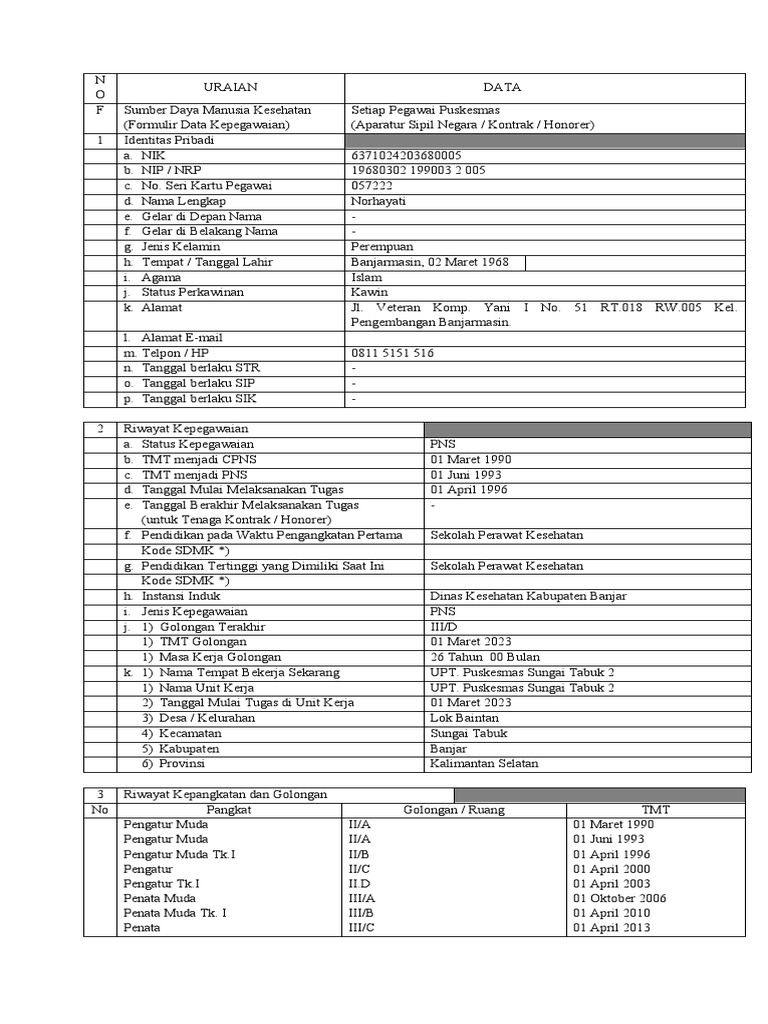 Formulir Data Kepegawaian | PDF