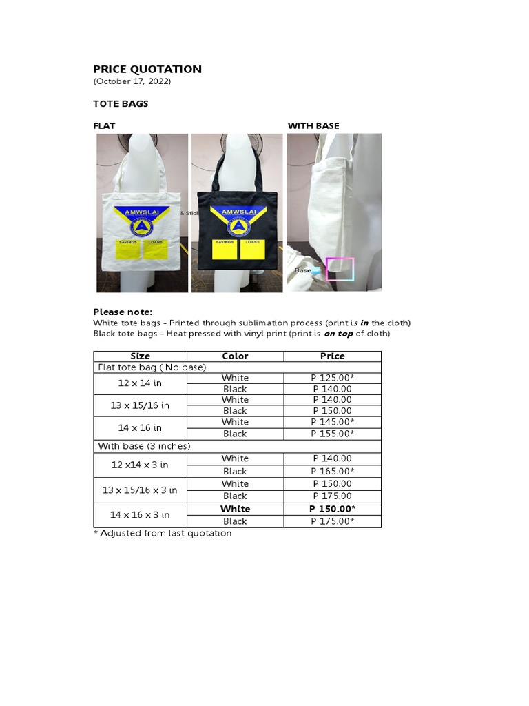 Price Quotation - Amwslai Tote Bag PDF | PDF