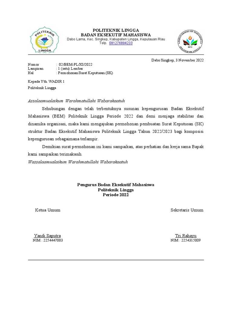 Surat Permohonan Sk Bem Pdf