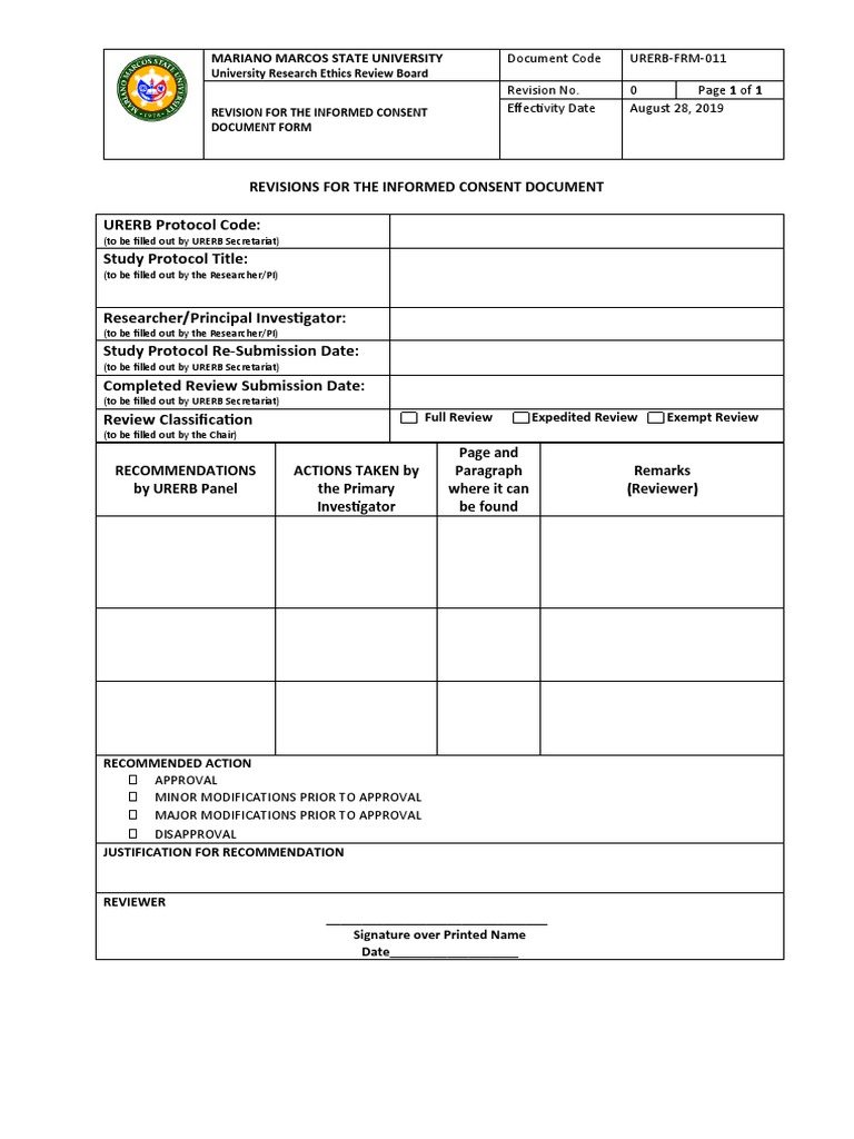 Informed Consent Document Revision Form | PDF