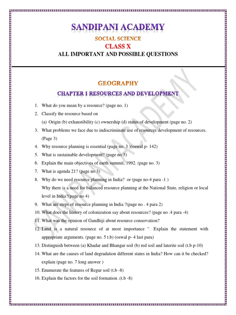 Class 10 Social Science Key Questions | PDF | Mahatma Gandhi | Banks