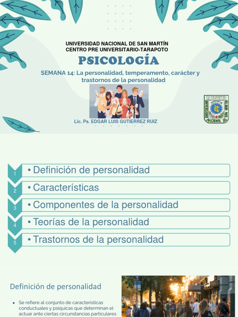Semana 14 La Personalidad, Caracter Temperamento y Trastornos de La ...