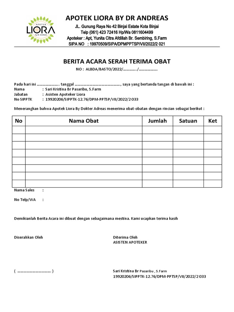Serah Terima Obat (Titip) | PDF