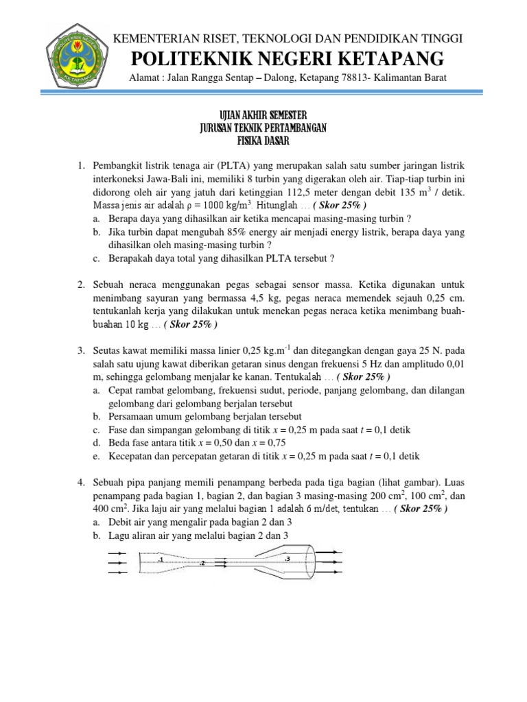 Soal UAS Fisika Dasar Teknik Pertambangan | PDF | Sains & Matematika ...