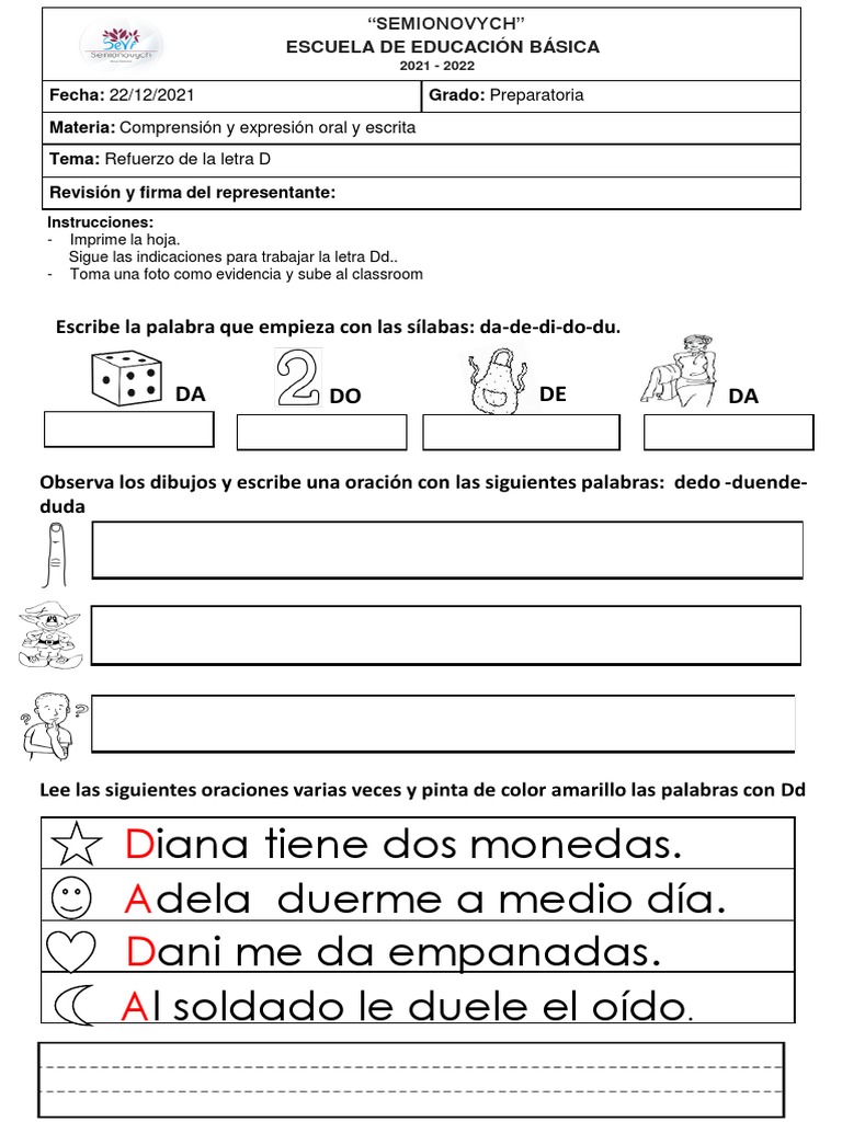TAREA REFUERZO LETRA DD | PDF