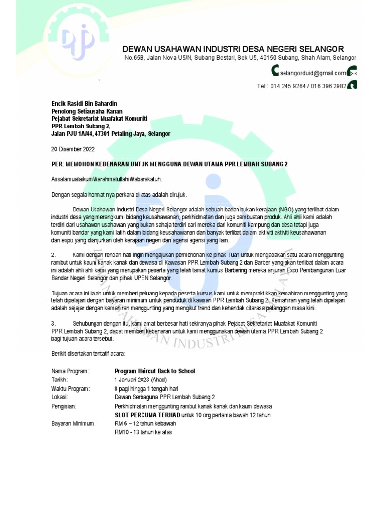 Surat Program Haircut Back To School Lembah Subang 2 | PDF