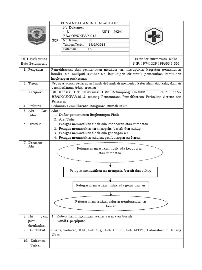8.5.1.1 SOP Pemantauan Dan Pemeliharaan Instalasi Air | PDF